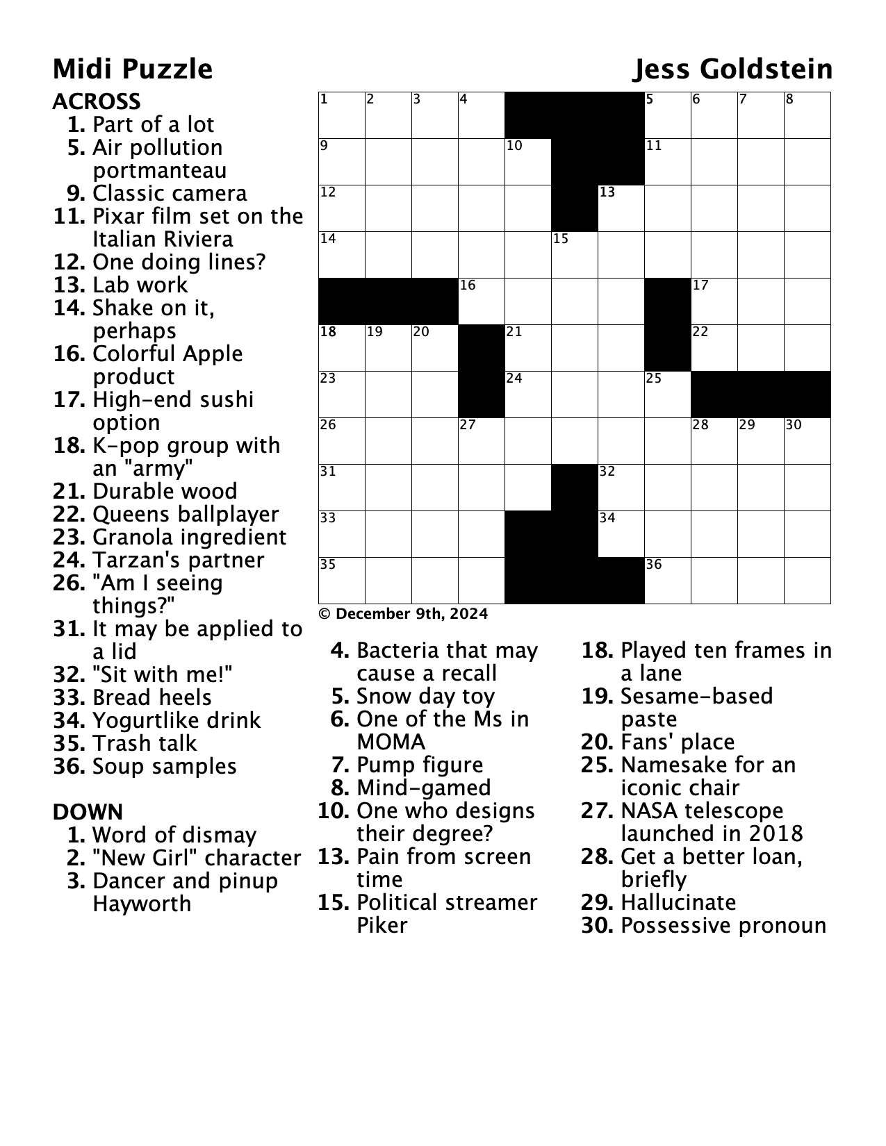 Richmond Review Crossword Puzzle, January 2025 – Richmond Review/Sunset ...