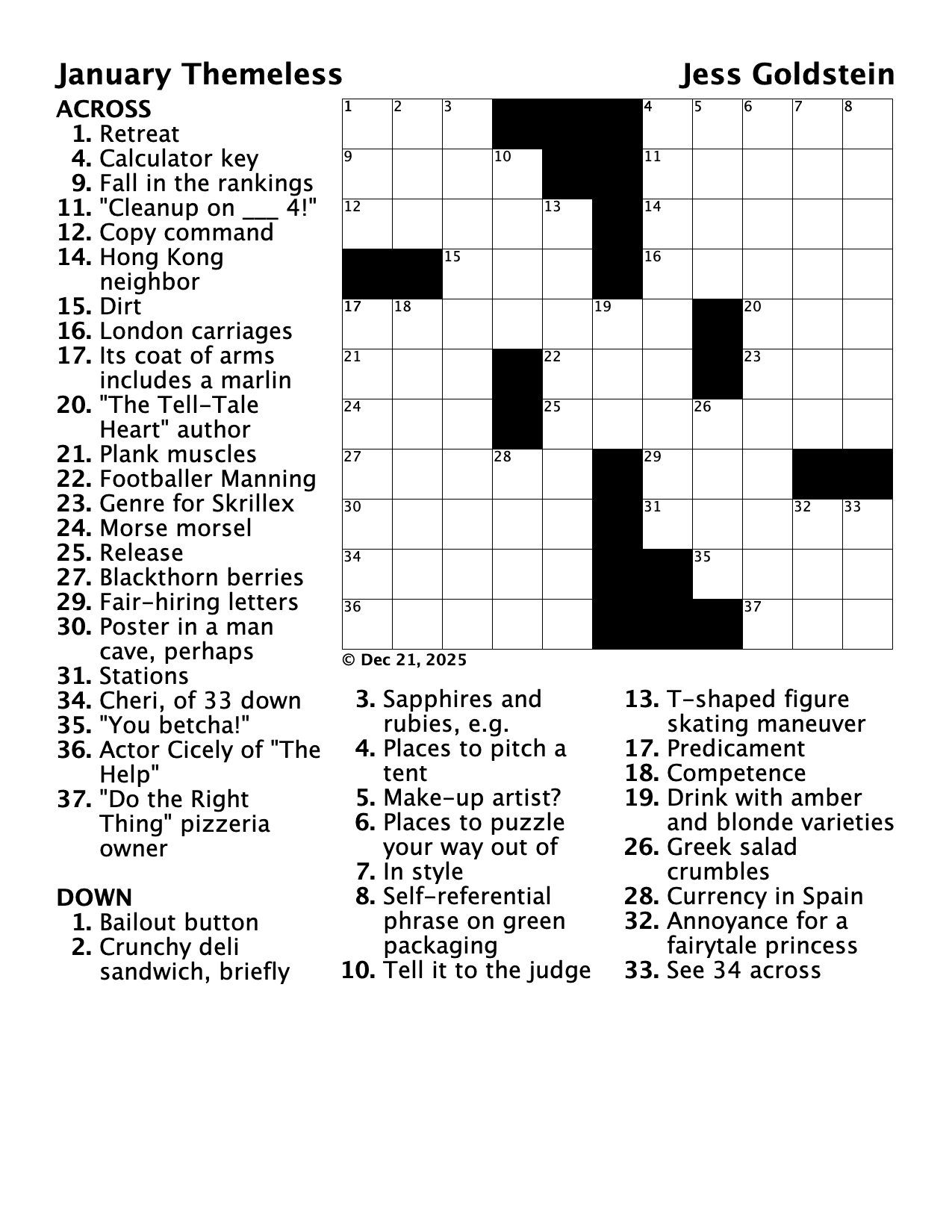 Richmond Review Crossword Puzzle, January 2025 – Richmond Review/Sunset ...